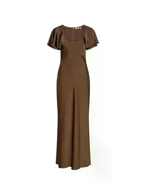 ROTATE BY BIRGER CHRISTENSEN Satin Maxi Dress With Flowy Sleeves - Brown