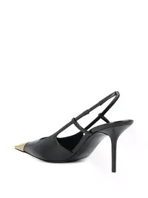 Saint Laurent Jeanne Leather Pumps With Gold-tone Cap Toe - Black