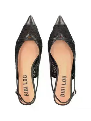 BIBI LOU Xaia Pointed-toe Slingback Pumps With Floral Lace Cut-out Detail - Black