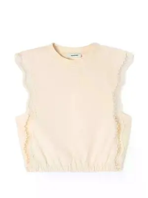 Sandro Crew Neck Lace-trim Sleeveless Top - Neutrals
