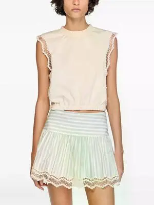 Sandro Crew Neck Lace-trim Sleeveless Top - Neutrals