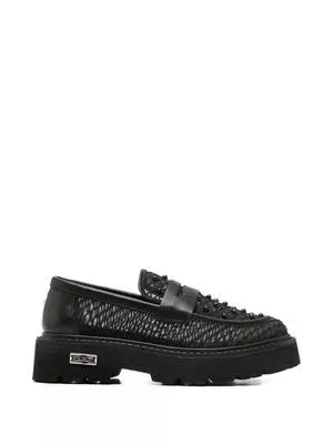 CULT Embellished Leather And Mesh Loafers - Black
