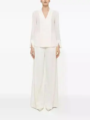 NISSA V-neck Chiffon Blouse With Buttoned Cuffs