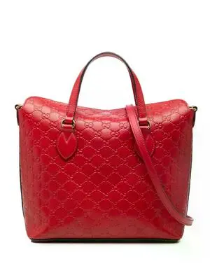 Gucci Embossed Leather Satchel - Red