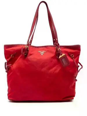 Prada Saffiano Trimmed Tessuto Tote Bag - Red