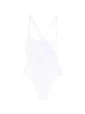 FISICO Embellished Swimsuit With Criss-cross Back - White