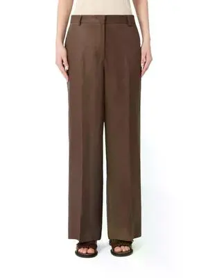 Max Mara Linen Button Trousers - Brown