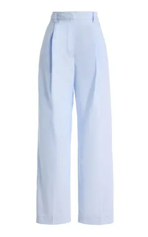 THE LATEST Axel Pleated Cotton Poplin Wide-leg Trousers - Blue