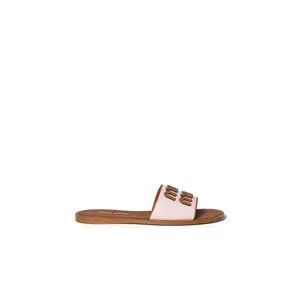 Miu Miu Embellished Logo Canvas And Leather Slides - Peach/brandy