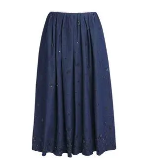 Maje Embellished Denim Midi Skirt - Blue
