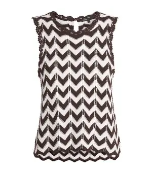 Maje Cotton Zigzag Crochet Sleeveless Top - Brown