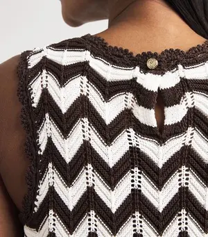 Maje Cotton Zigzag Crochet Sleeveless Top - Brown