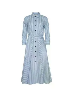 L'AGENCE Striped Midi Shirt Dress - Blue