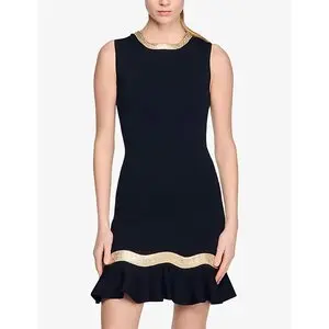 Sandro Sleeveless Knitted Mini Dress With Metallic Trim