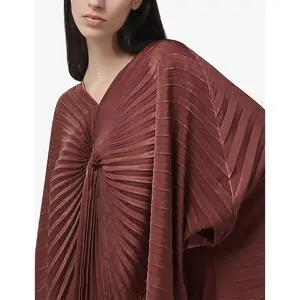 LEEM Pleated V-neck Woven Maxi Dress