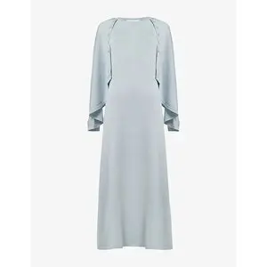 LEEM Cape-detail Woven Midi Dress - Blue