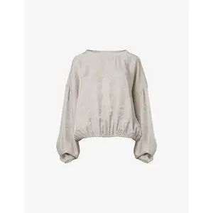 LEEM Round Neck Long Sleeve Woven Top - Nude