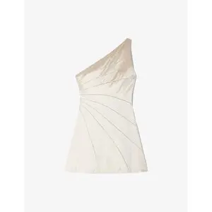 Sandro Satin One-shoulder Mini Dress - Latte