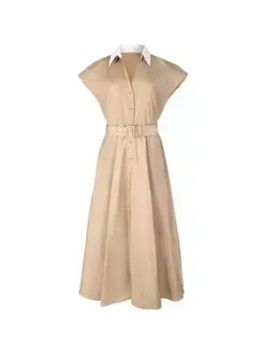 SARA ROKA Cheri Belted Shirt Dress - Neutrals