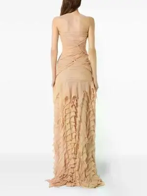 Blumarine Strapless Ruched Ruffled Maxi Dress