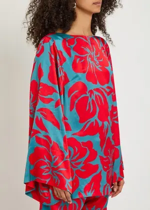 Dries Van Noten Floral Printed Satin Top - Grey