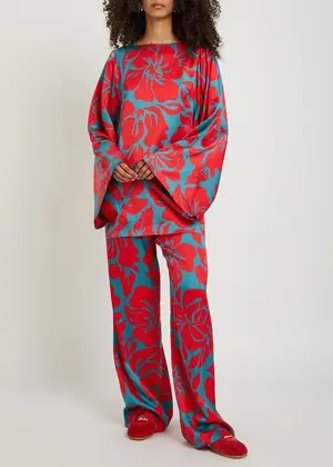 Dries Van Noten Floral Printed Satin Top - Grey
