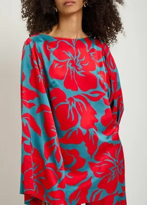 Dries Van Noten Floral Printed Satin Top - Grey