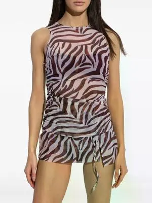 Bond Eye Mesh Zebra-print Ruched Top - Neutrals