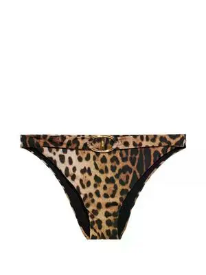 Moschino Leopard Print Bikini Bottoms With Gold-plated Buckle - Neutrals