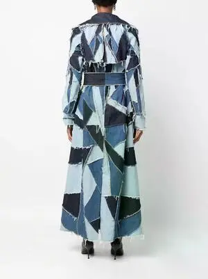 Philipp Plein Denim-patchwork Double-breasted Coat