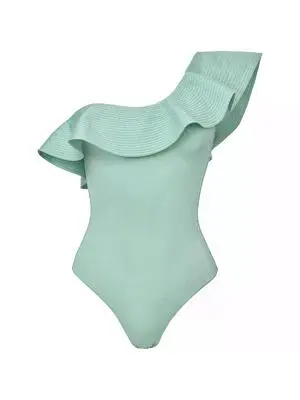 SOFIA ERHAN Grace Ruffled One-shoulder Swimsuit - Green