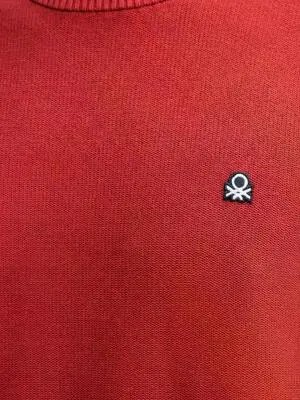 BENETTON Long-sleeved Logo Embroidered Sweater - Red