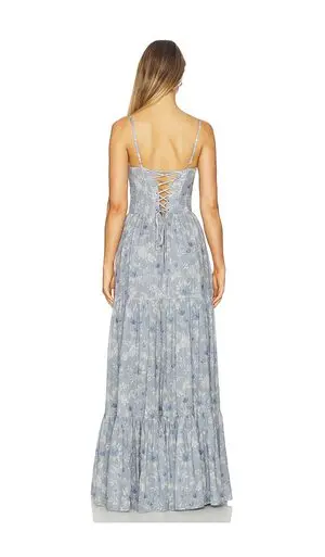 V. CHAPMAN Tiered Maxi Dress With Corset Detail - Slate
