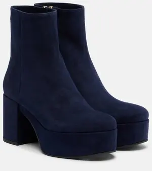 GIANVITO ROSSI Suede Platform Ankle Boots - Blue
