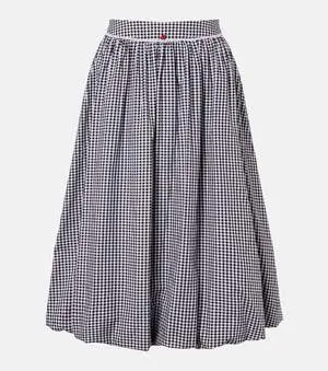 BANANHOT Alba Gingham Cotton Poplin Midi Skirt - Black