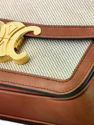 Celine Triomphe Shoulder Bag Canvas With Leather Teen Crossbody Bag - Neutrals