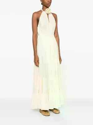 Sandro Floral Neck Linen Maxi Dress