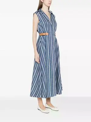Sandro Striped Maxi Shirt Dress With Leather Tab