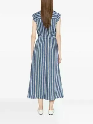 Sandro Striped Maxi Shirt Dress With Leather Tab
