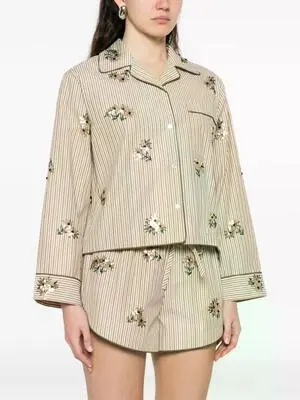Sandro Striped Floral Embroidered Shirt