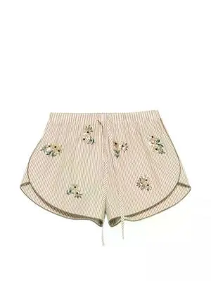 Sandro Floral Embroidered Striped Cotton Blend Shorts