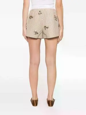 Sandro Floral Embroidered Striped Cotton Blend Shorts