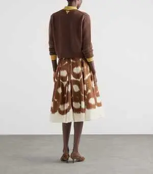 Prada Cotton Printed Midi Skirt - Brown