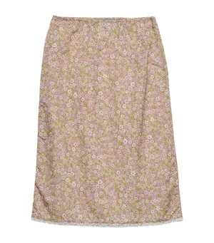 Prada Re-nylon Floral Midi Skirt With Lace Trims - Pink