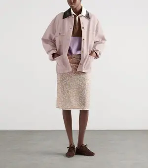 Prada Re-nylon Floral Midi Skirt With Lace Trims - Pink