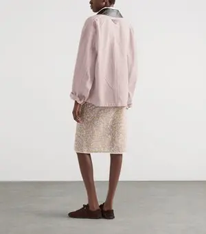 Prada Re-nylon Floral Midi Skirt With Lace Trims - Pink