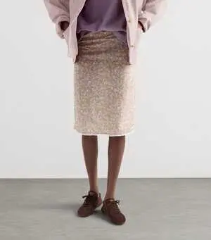 Prada Re-nylon Floral Midi Skirt With Lace Trims - Pink