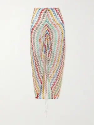 Missoni Gathered Striped Metallic Crochet-knit Midi Skirt - Blue
