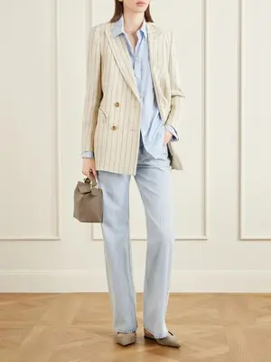 BLAZÉ MILANO Double-breasted Striped Canvas Blazer - Neutrals