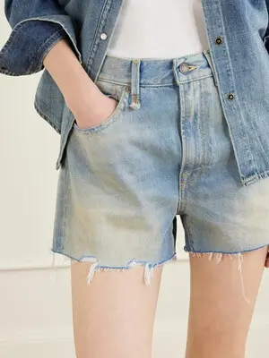 R13 X-bf Frayed Denim Shorts